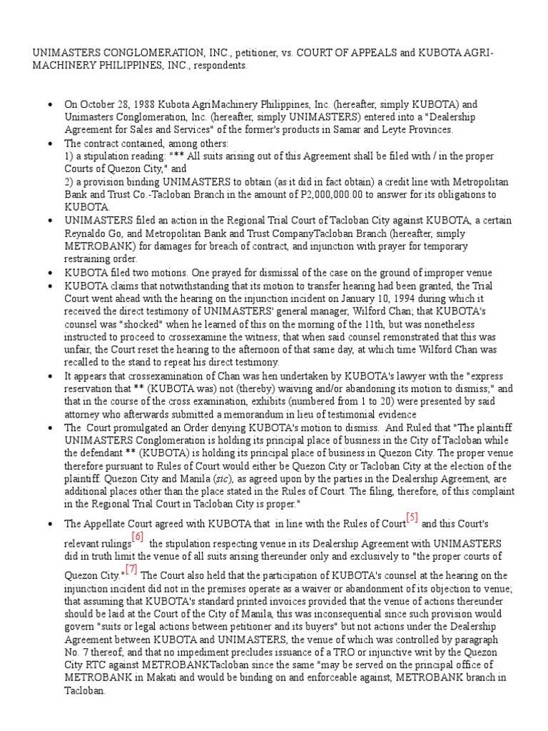 Unimasters Conglomeration | PDF | Venue (Law) | Lawsuit