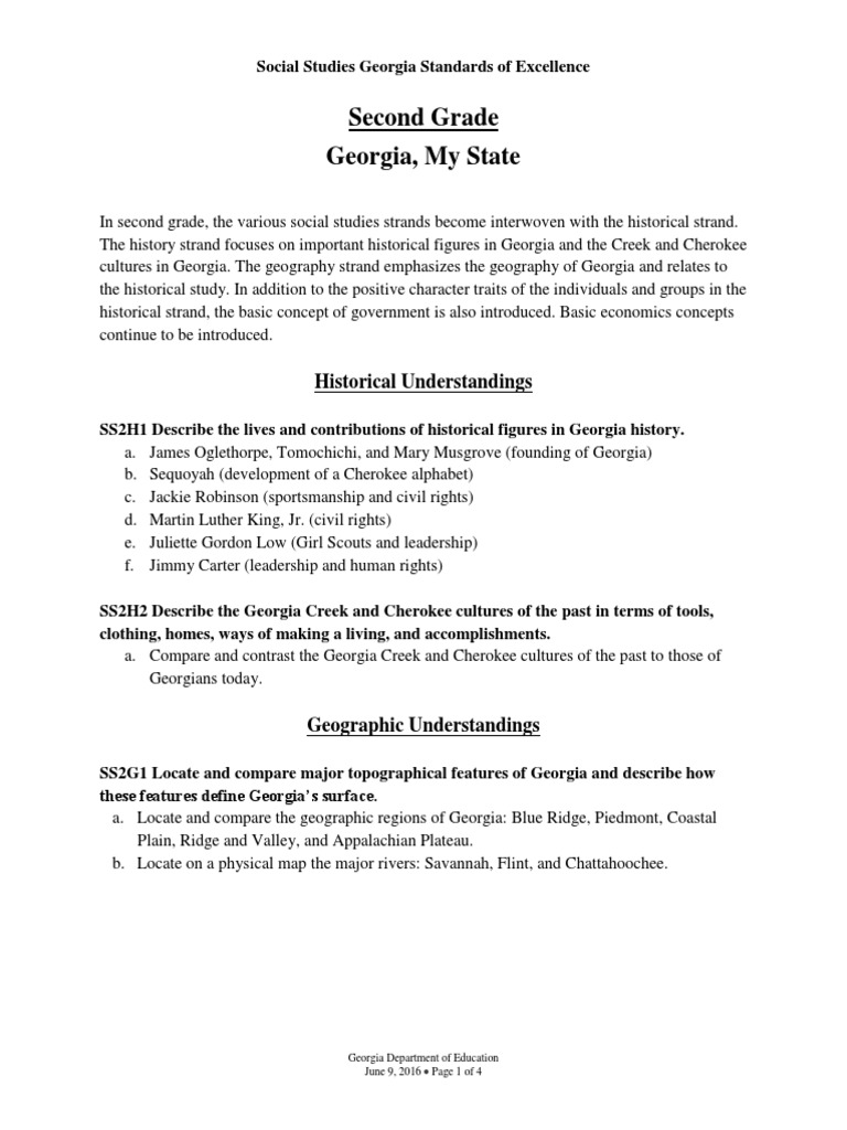Georgia 2nd Grade Social Studies Guide | PDF | Georgia (U.S. State) | Map
