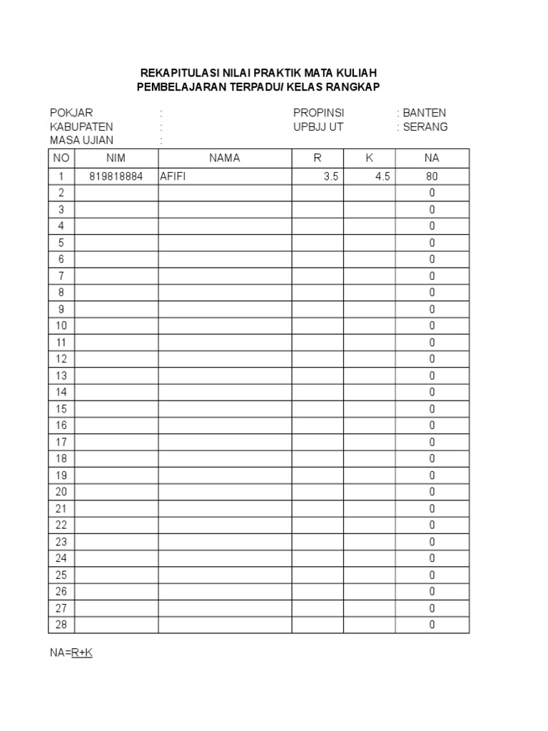 Format Nilai Tutorial, Praktek PKP Dan PKM Pendas (Lengkap)