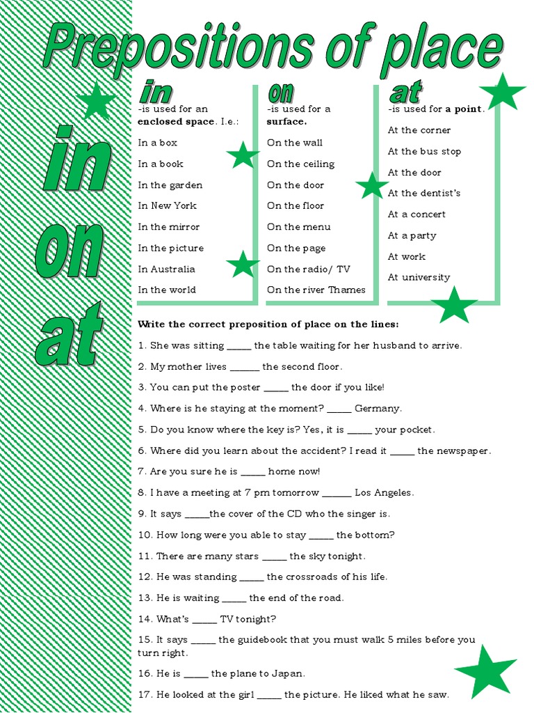 Prepositions of Place Grammar Drills Grammar Guides Tests 73658 | PDF
