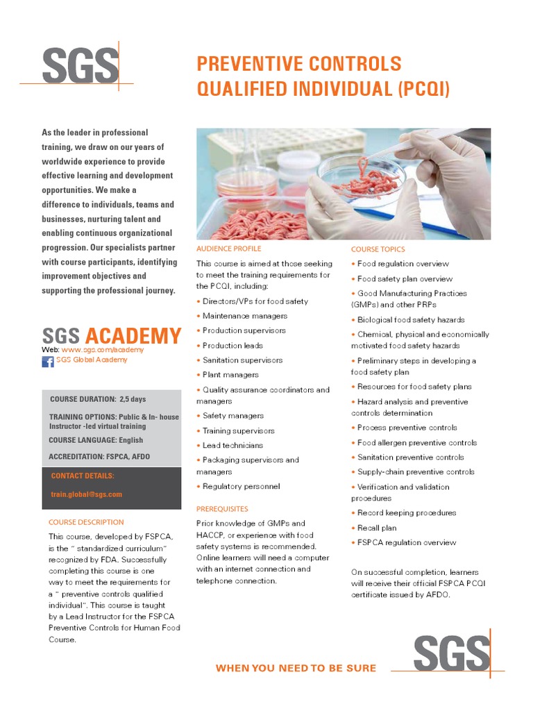 Sgs Cbe Academy Pcqi A4 en 16 v1 | Download Free PDF | Food Safety | Safety