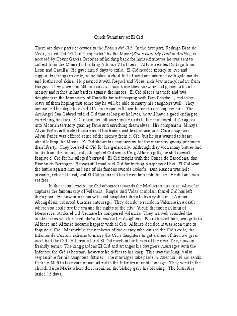 El Cid Quick Summary | PDF