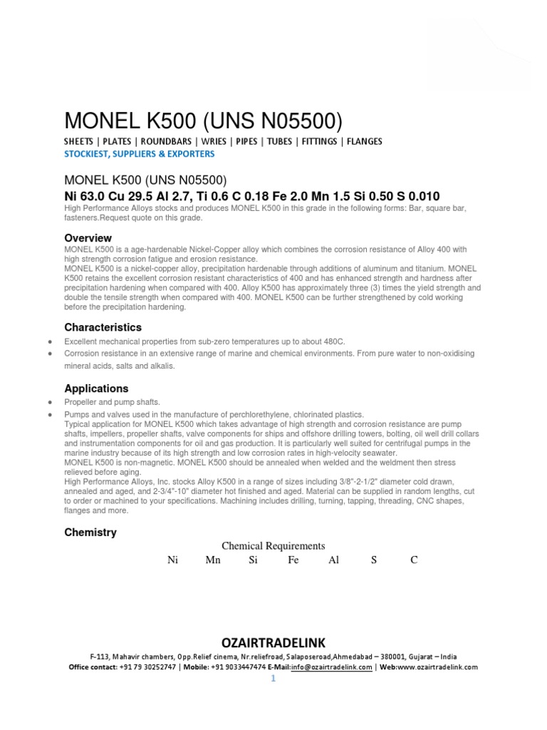 Monel K500 PDF | PDF | Industrial Processes | Industries