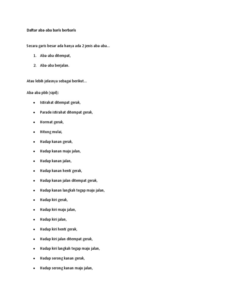 Daftar Aba-Aba Baris Berbaris | PDF
