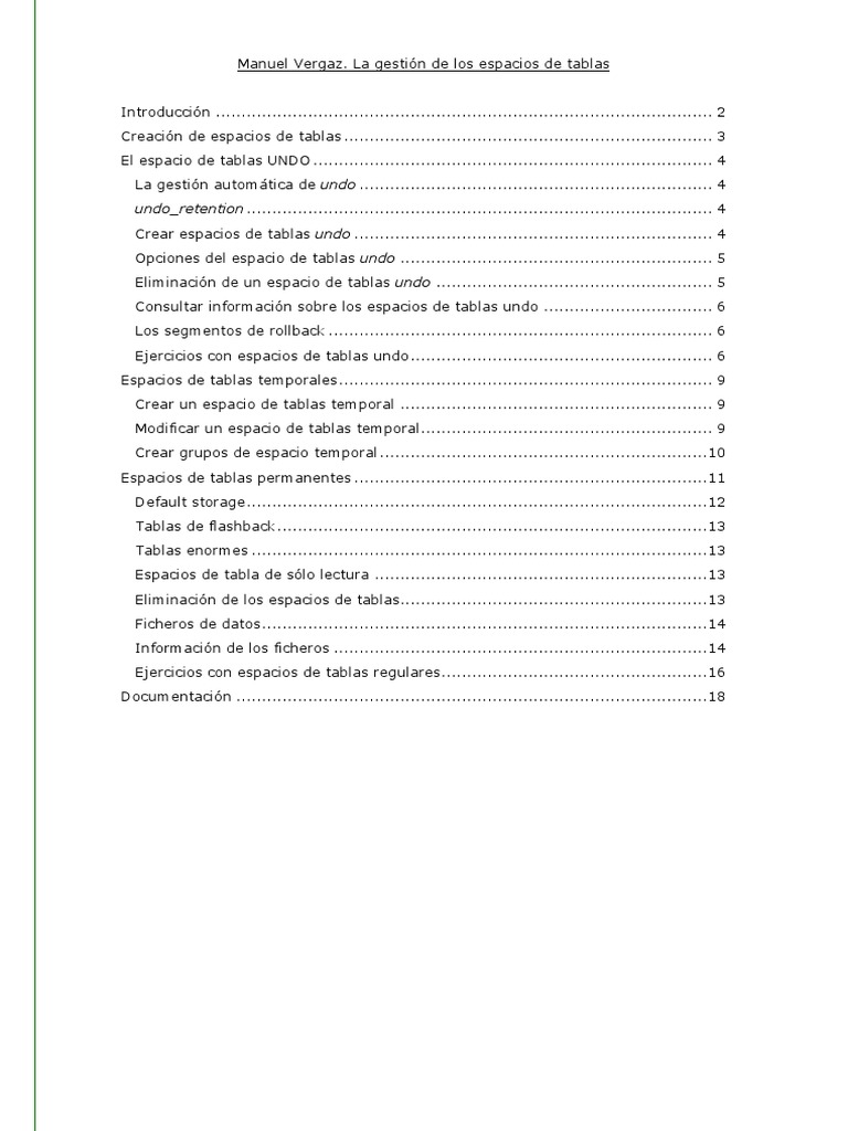 Guia - Gestion de Los Espacios de Tablas | PDF | Tabla (base de datos ...