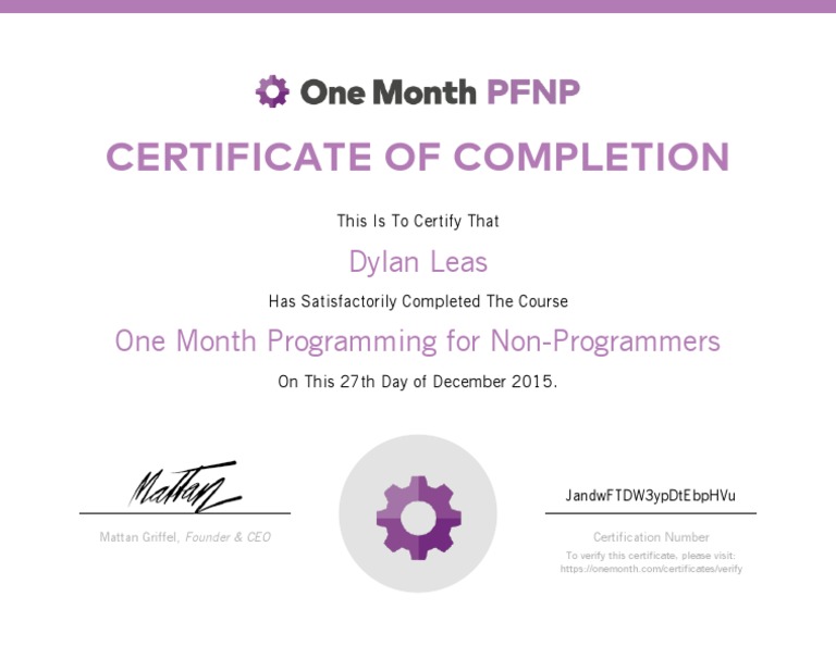 One Month Certificate | PDF