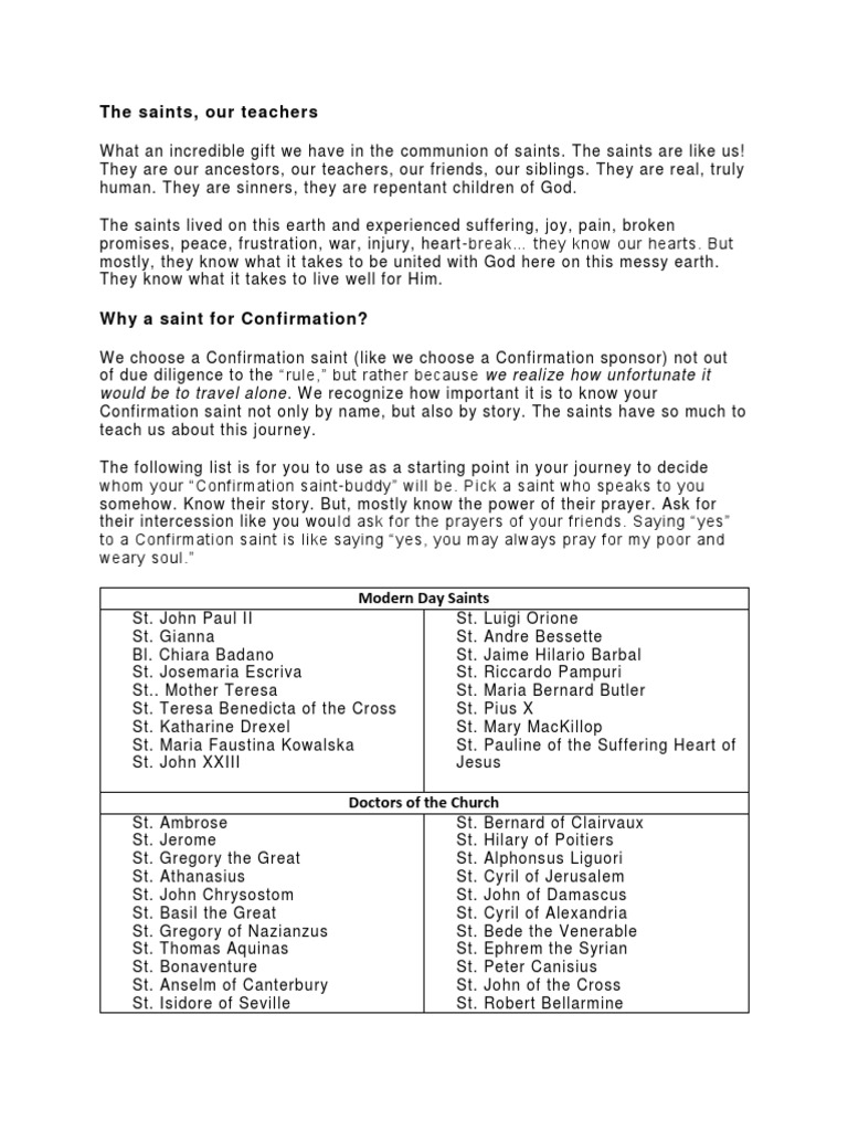 Confirmation Saints | PDF | Roman Catholic | Saint