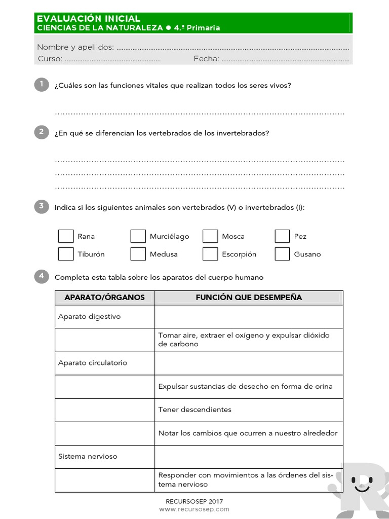 Evaluación Inicial Recursosep Ciencias de La Naturaleza 4 Primaria ... Evaluación Inicial Recursosep Ciencias de La Naturaleza 4 Primaria ...