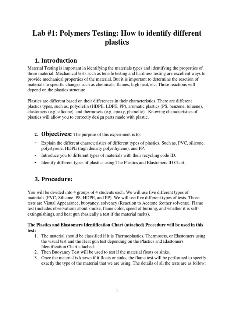Lab #1: Polymers Testing: How To Identify Different Plastics | PDF ...