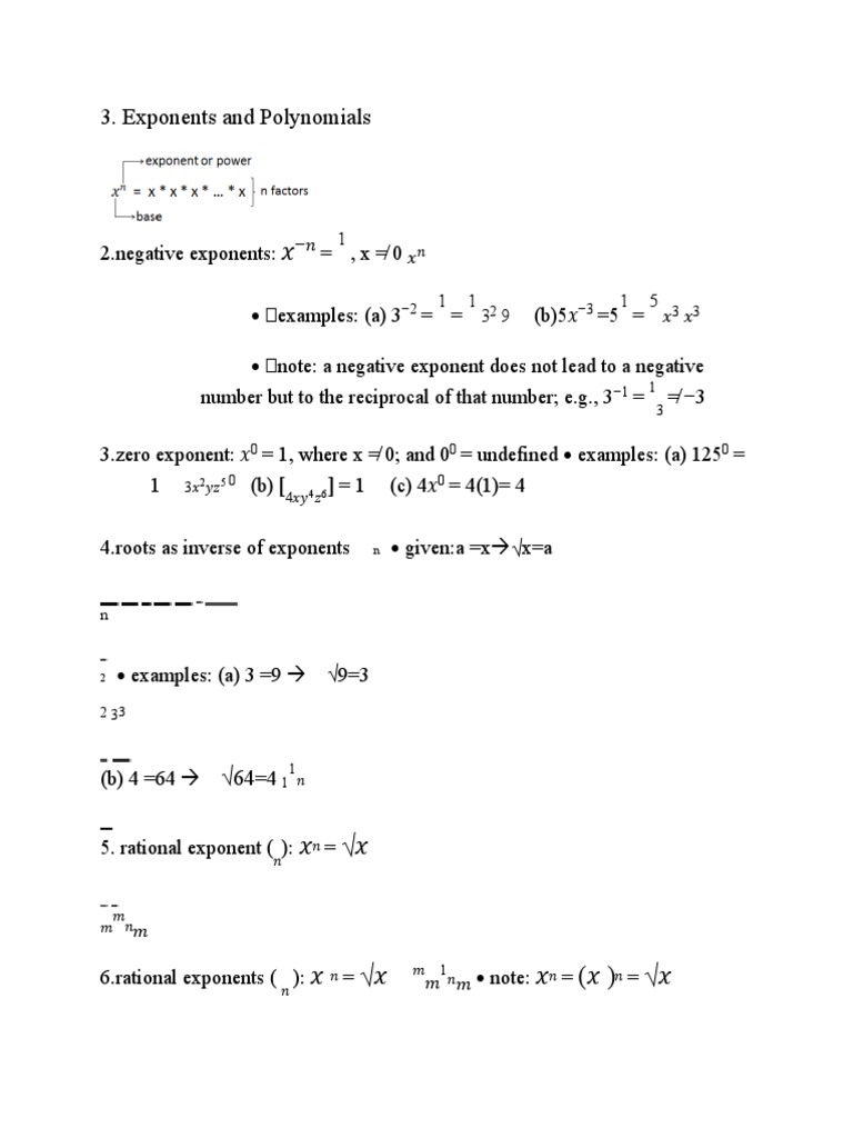 Exponents and Polynomials | PDF