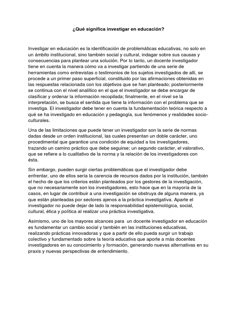Qué Significa Investigar en Educación | Institución | Teoría | Prueba ...