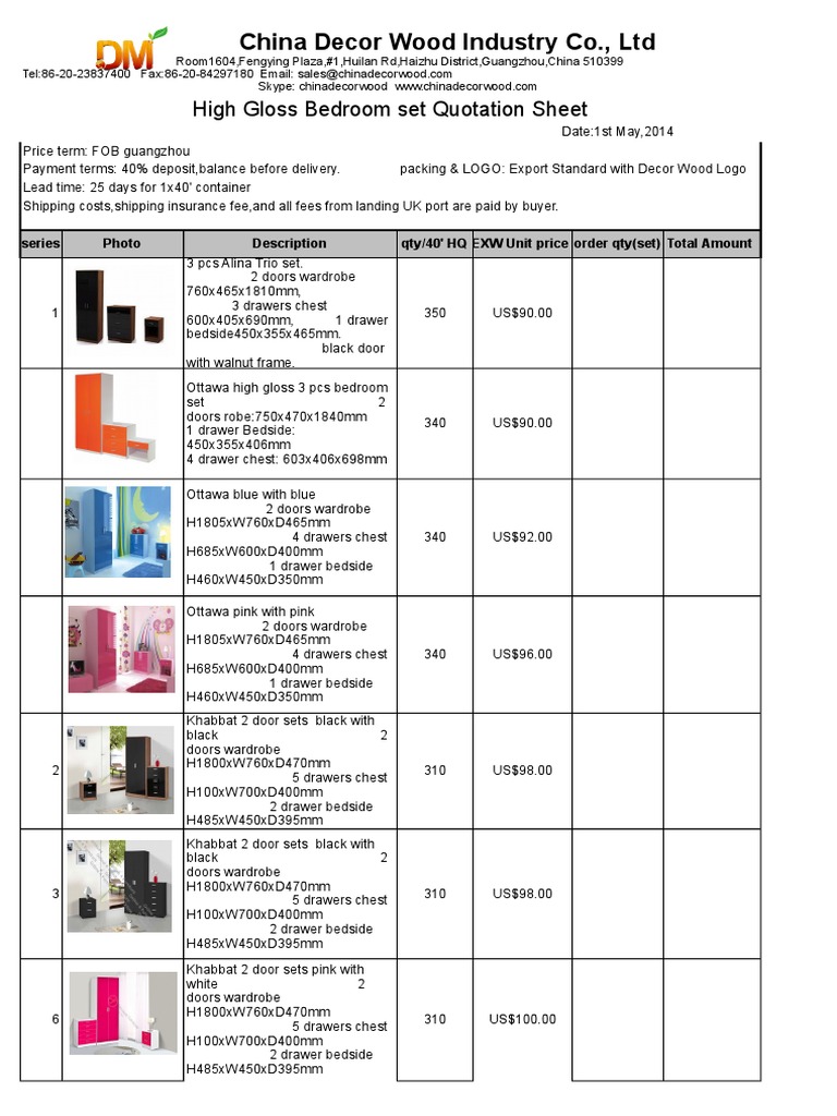 3pcs High Gloss Bedroom Wardrobe Quotation-Chinadecorwood | PDF ...