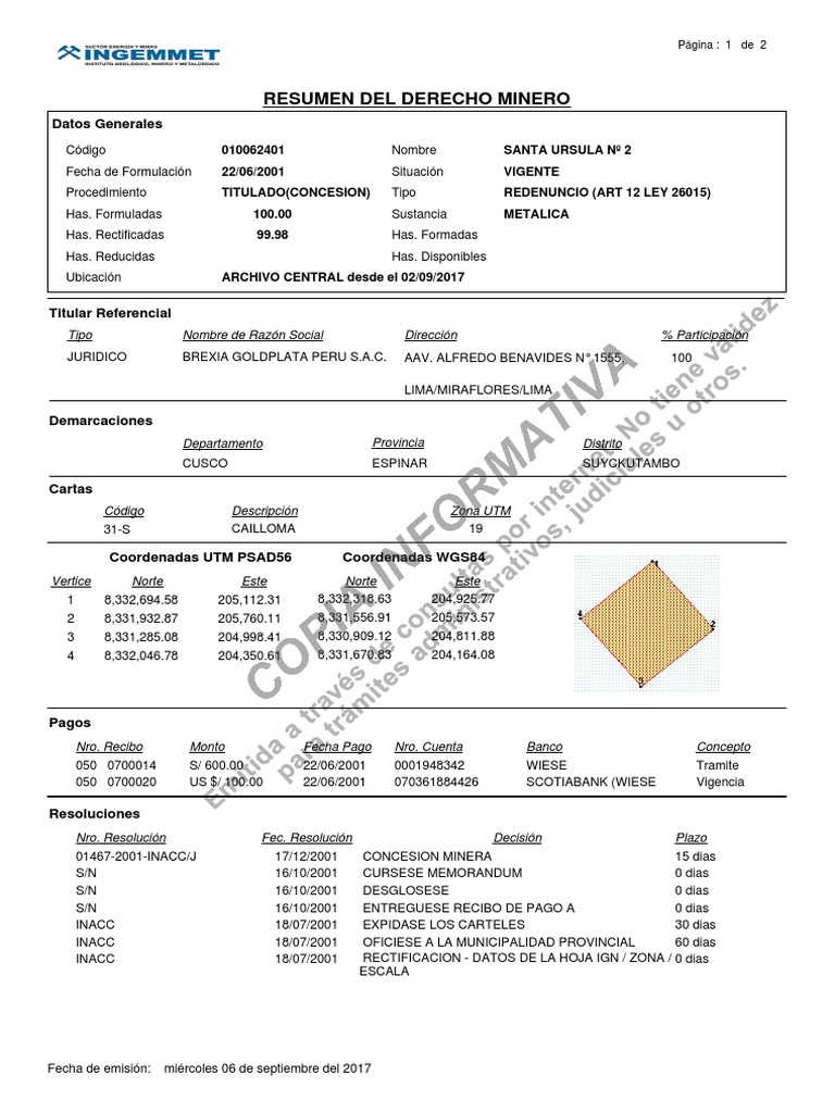 Concesión Minera Brexia Goldplata | PDF | Lima | Gobierno