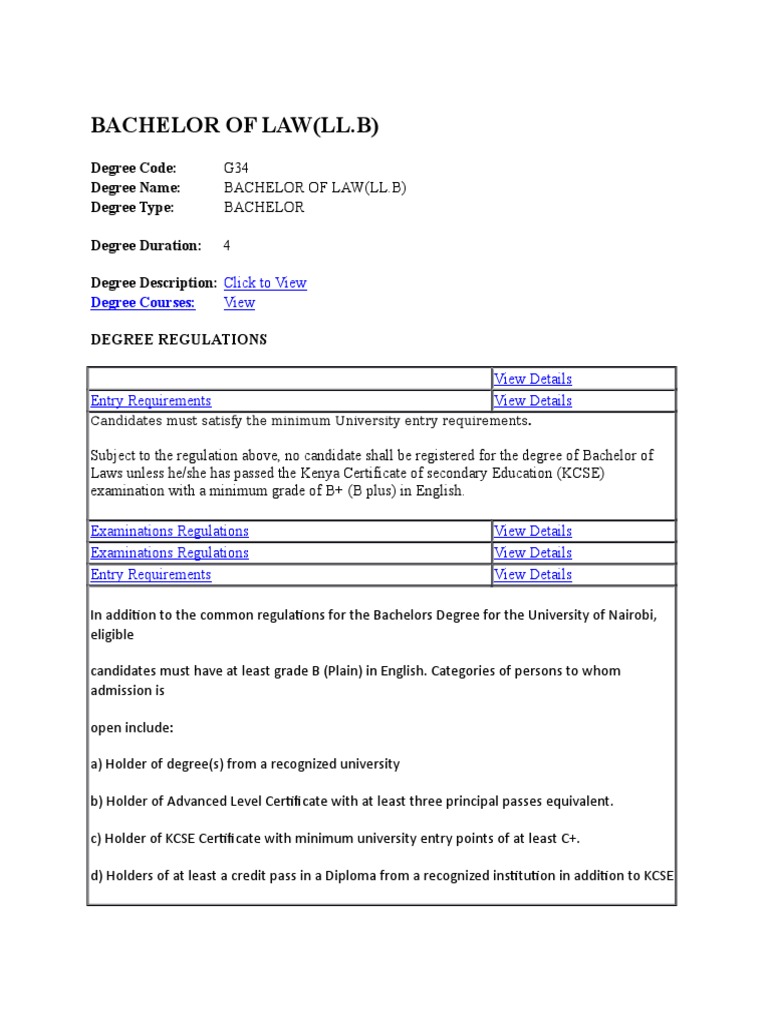 Bachelor of Law. - Uon | PDF | Academic Degree | Bachelor's Degree