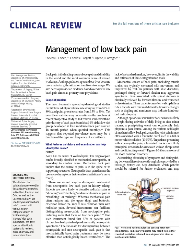 Management of low back pain: Clinical Review