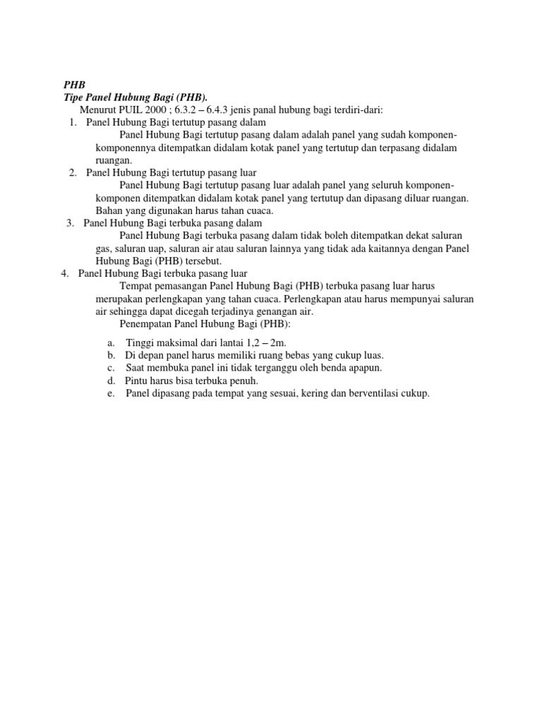 PHB Tipe Panel Hubung Bagi (PHB) | PDF