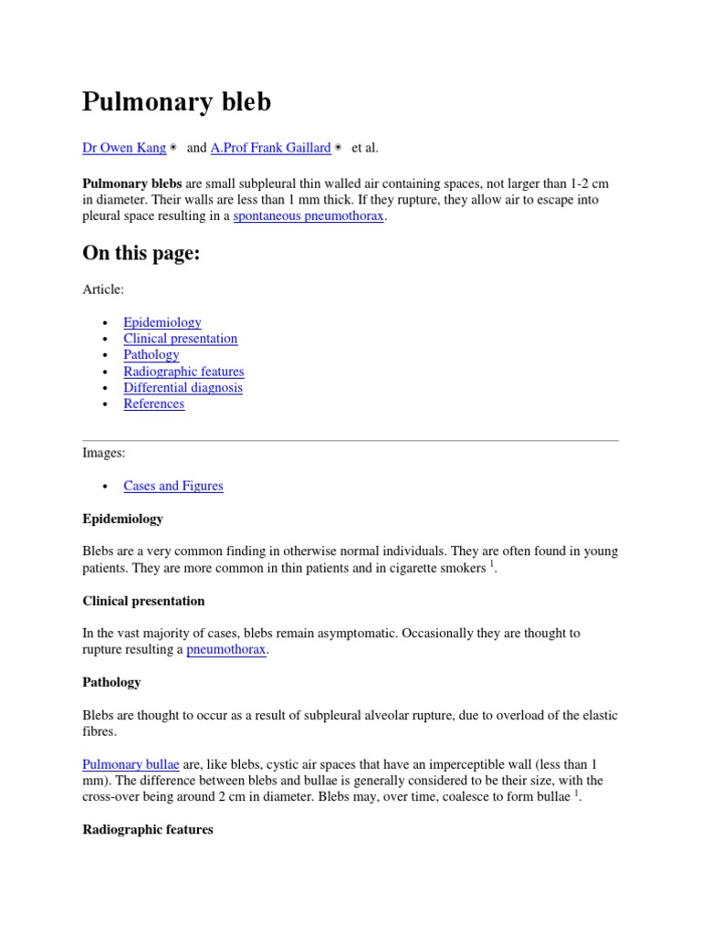 Pulmonary Bleb: On This Page | PDF | Lung | Medical Specialties