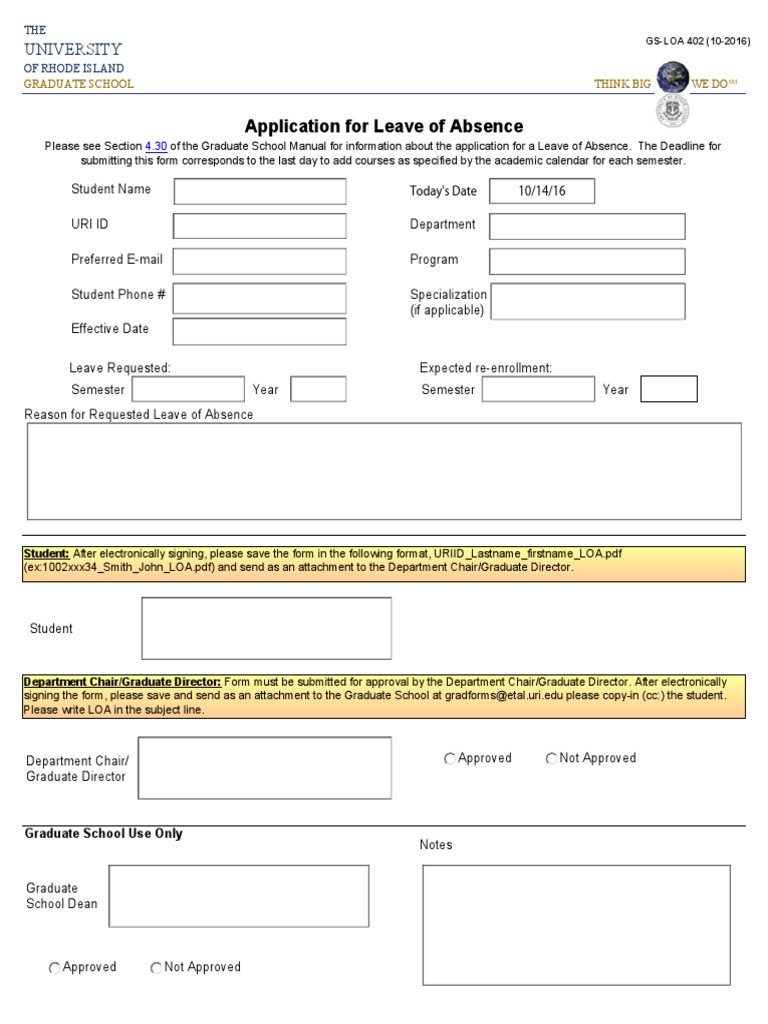Application For Leave of Absence: University | PDF