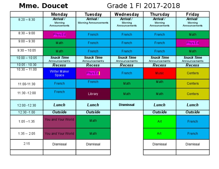 Monday Tuesday Wednesday Thursday Friday: Recess Recess Recess Recess ...