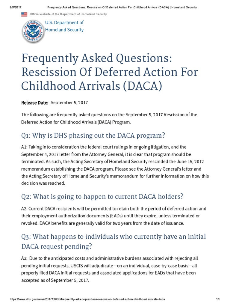 Frequently Asked Questions - Rescission of Deferred Action For ...