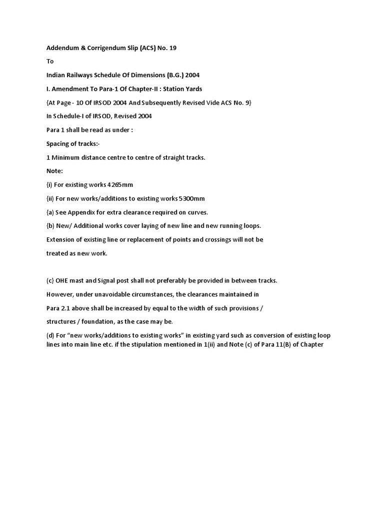 Addendum & Corrigendum Slip (ACS) No. 19 | PDF