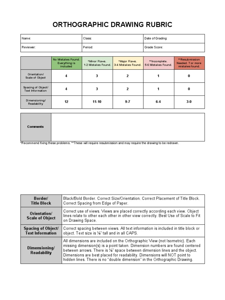 Cad Orthographic Rubric | PDF | Technical Drawing | Teaching Mathematics
