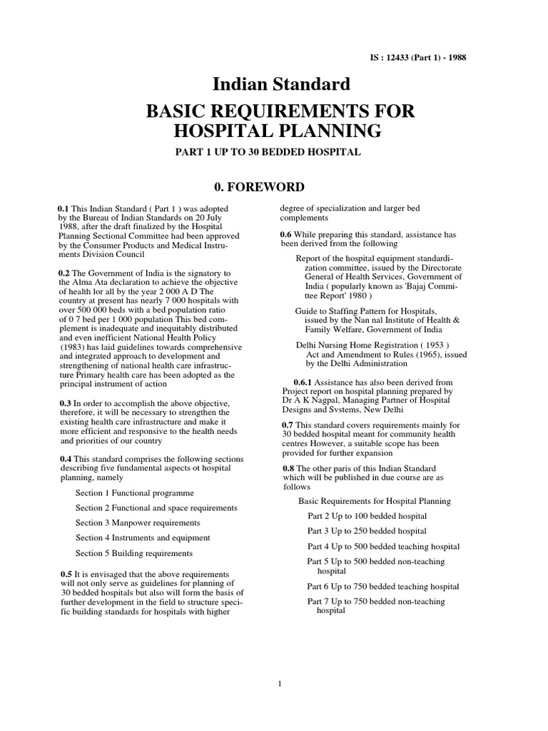 Indian Standard Basic Requirements For Hospital Planning: 0. Foreword ...