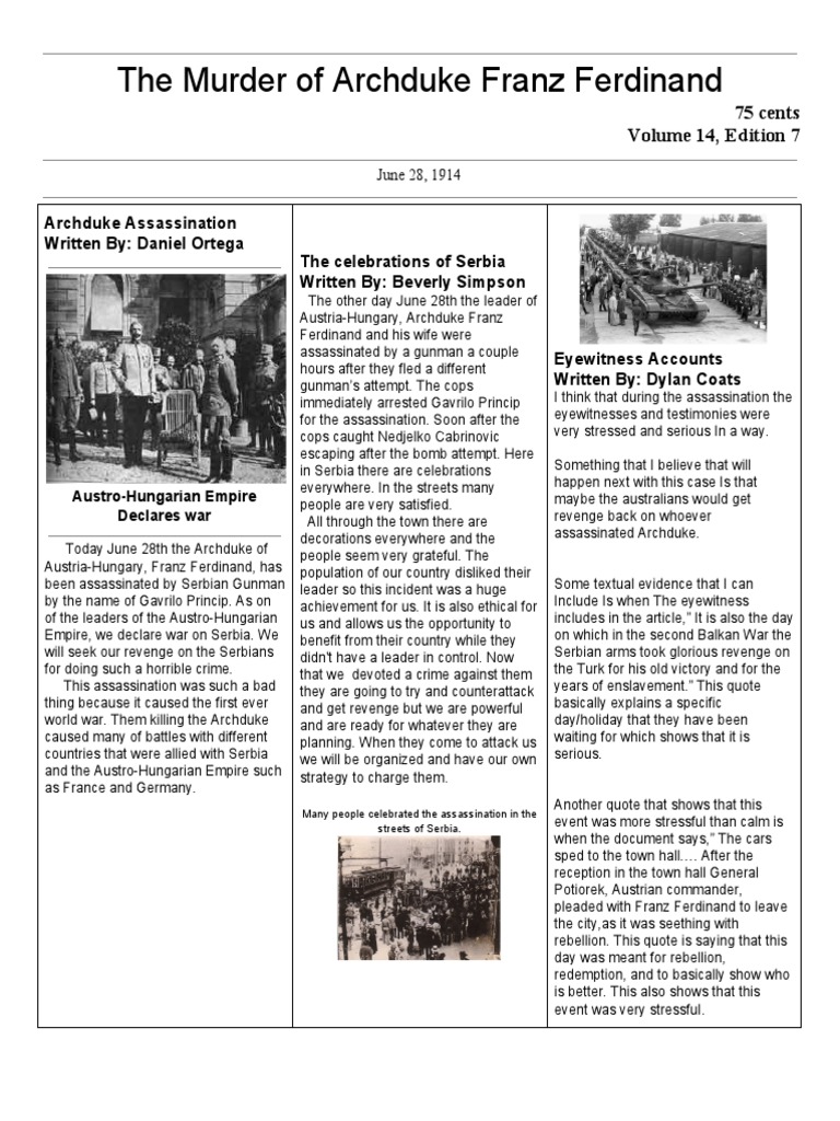 Archduke Assassination-Newspaper Template | PDF