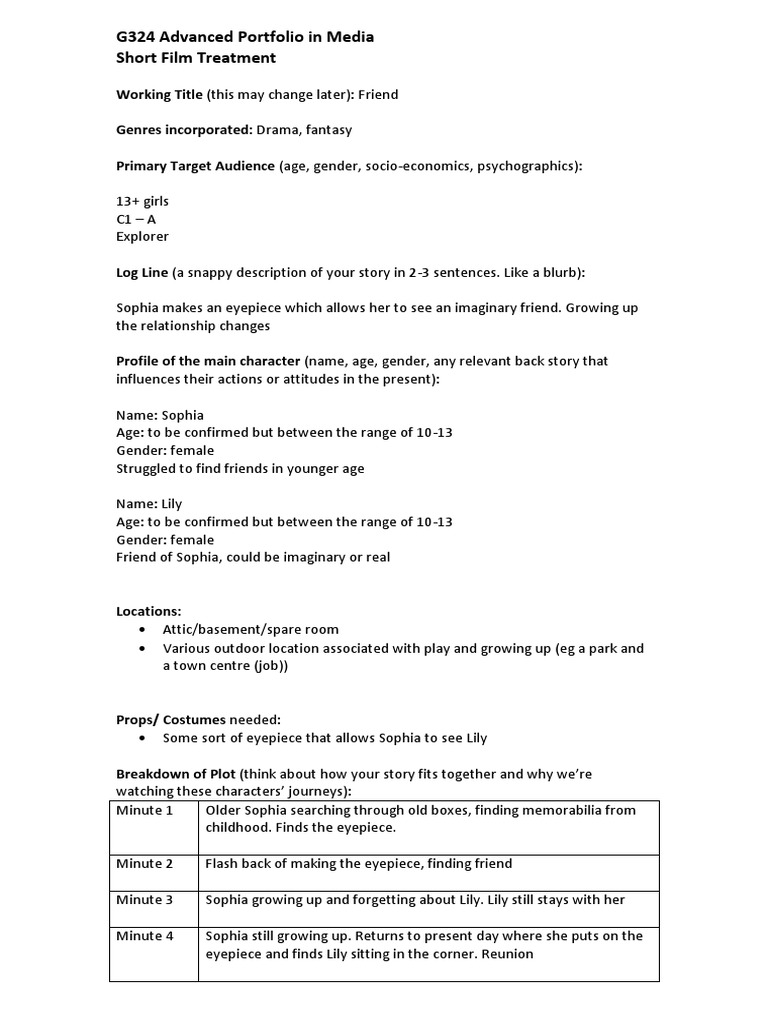 G324 Advanced Portfolio in Media Short Film Treatment | PDF | Social ...