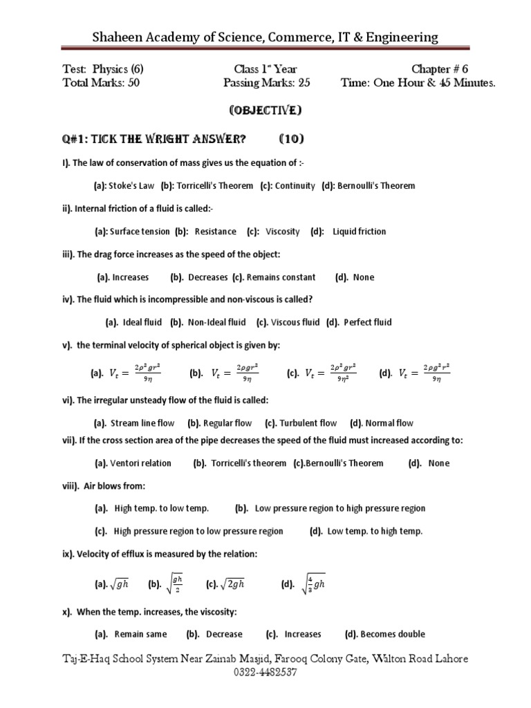 Physics 1st Year | PDF | Drag (Physics) | Fluid Dynamics