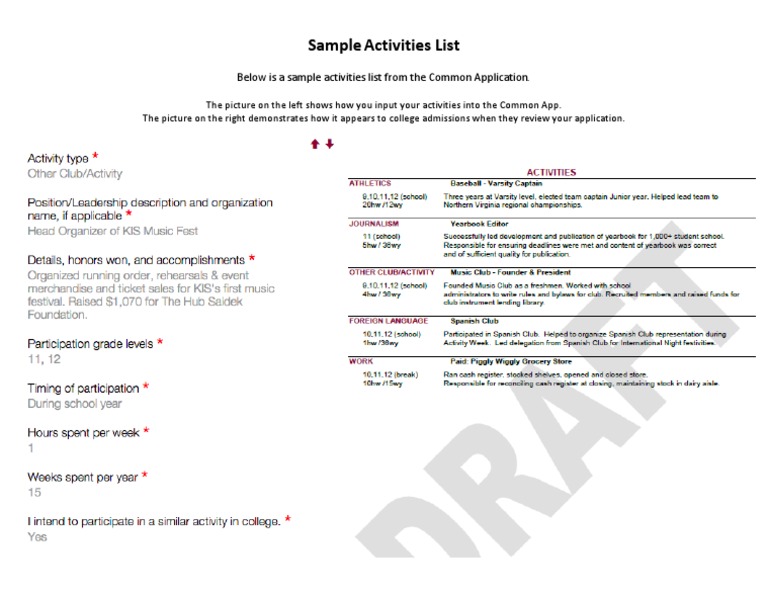 12 - Sample Activities List | PDF