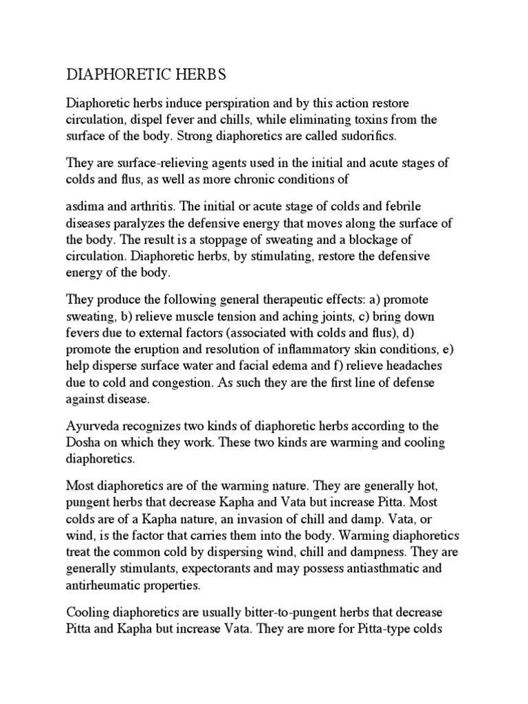 Diaphoretic Herbs | PDF | Perspiration | Ayurveda