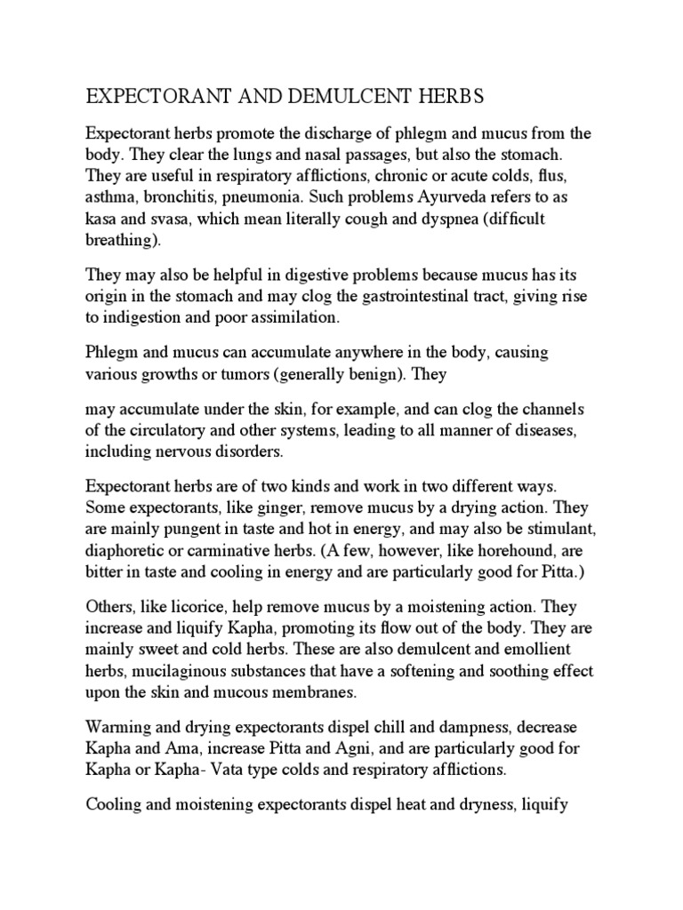 Expectorant and Demulcent Herbs | Mucus | Cough