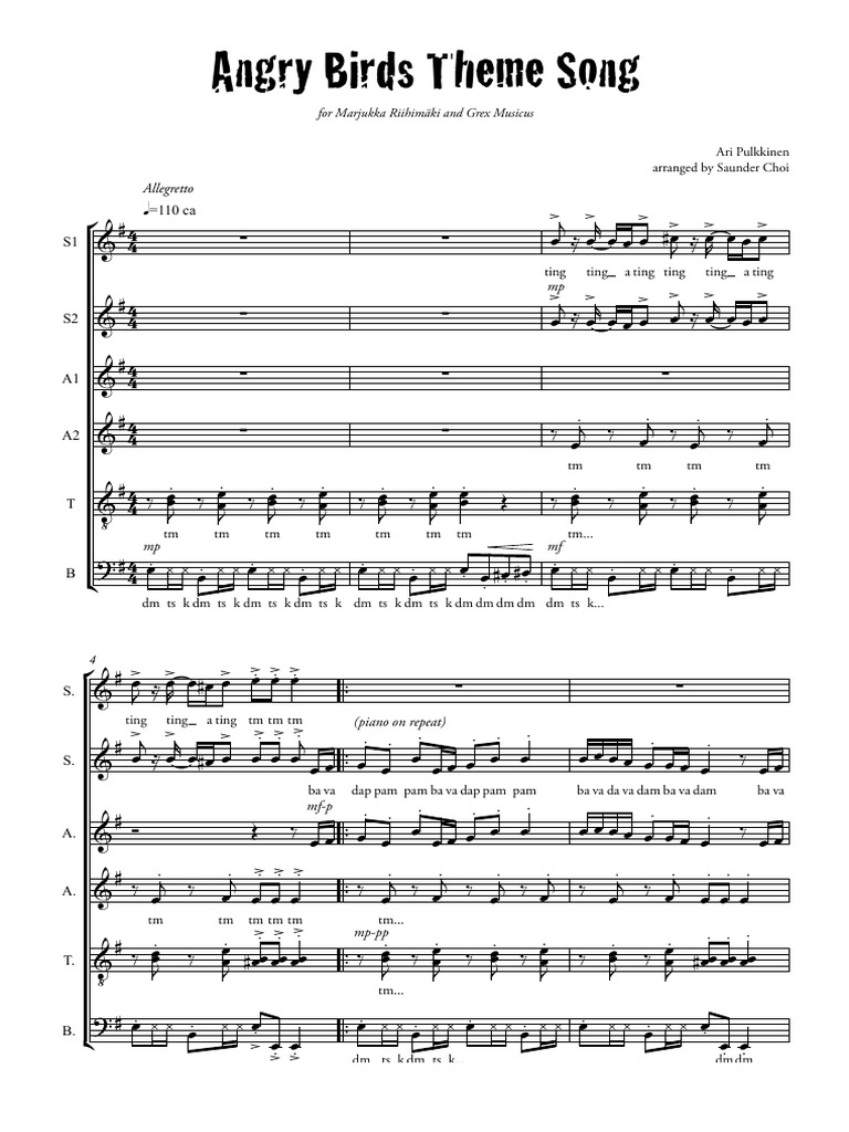 Angry Birds Theme Song (Arr. Saunder Choi) | PDF