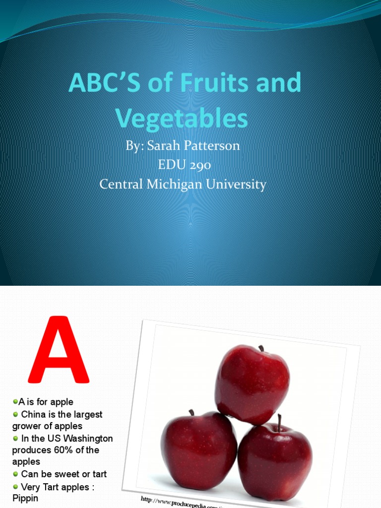ABC'S of Fruits and Vegetables: By: Sarah Patterson EDU 290 Central ...