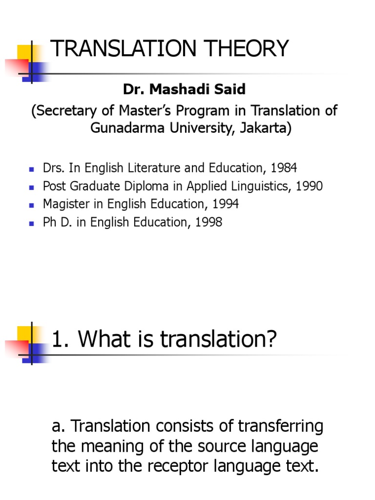 Understanding Translation Theory | PDF | Translations | Lexicon