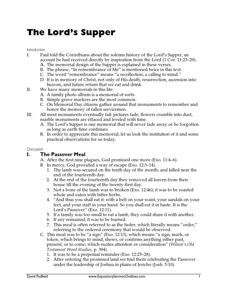 The Lord's Supper: I. The Passover Meal | PDF | Passover | Passover Seder