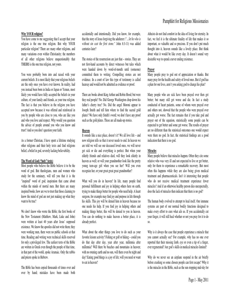 Why YOUR Religion?: Pamphlet For Religious Missionaries | PDF | God ...