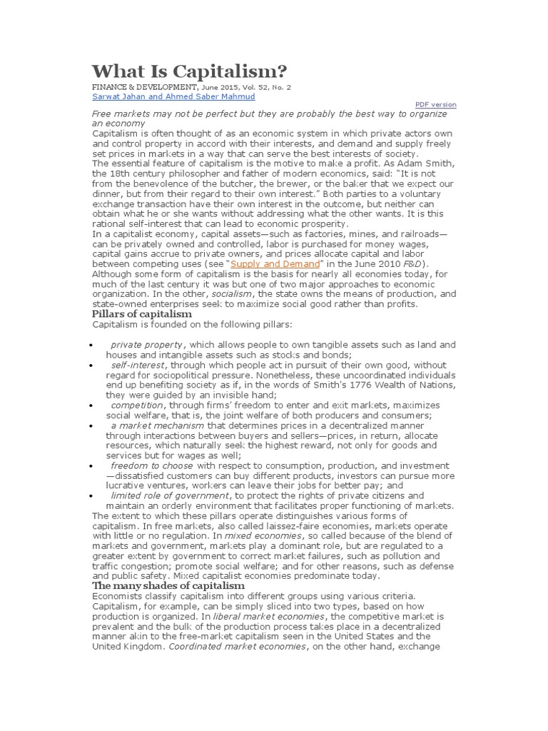 What Is Capitalism?: Sarwat Jahan and Ahmed Saber Mahmud | PDF | Market ...