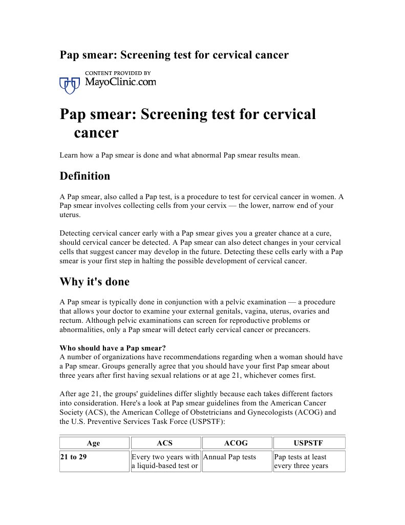 Pap Smear | PDF | Cervical Cancer | Gynaecology