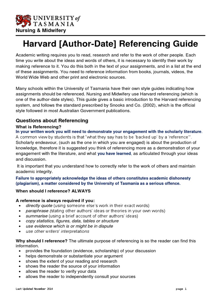 UTAS Harvard Referencing Guide | Citation | Systematic Review