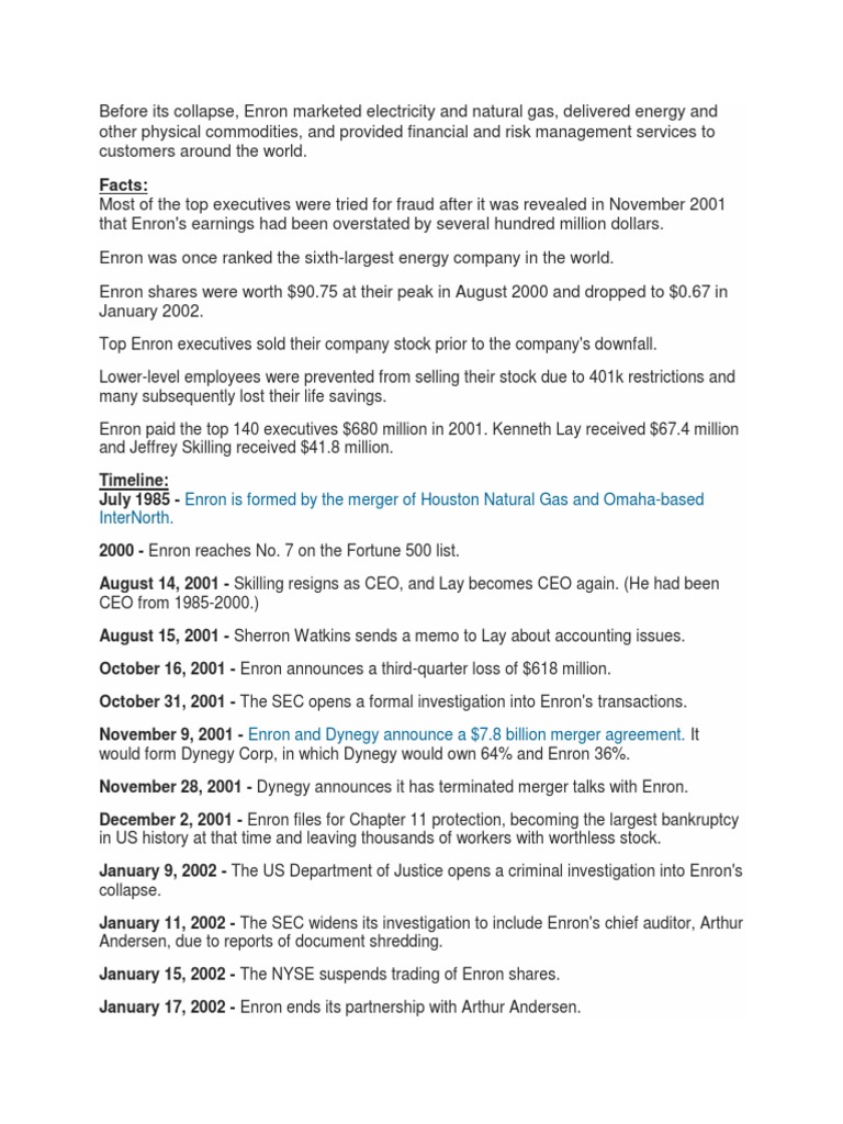 Enron Timeline | PDF | Enron | Plea