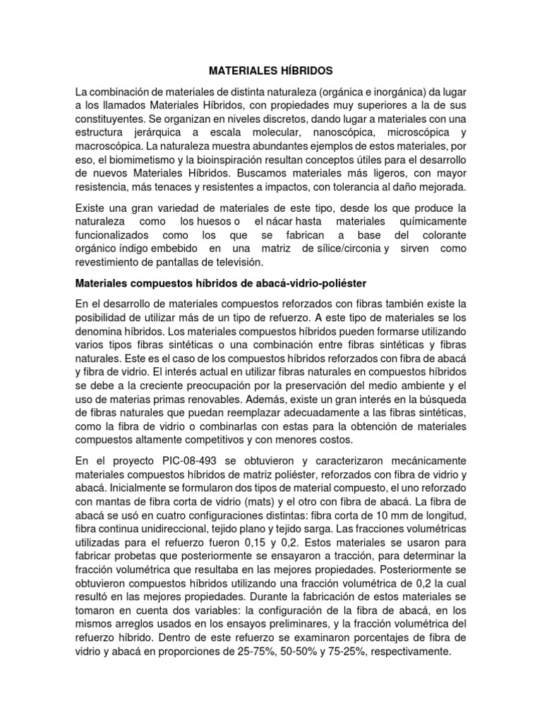 Materiales Híbridos: Propiedades y Ejemplos | PDF | Material compuesto ...