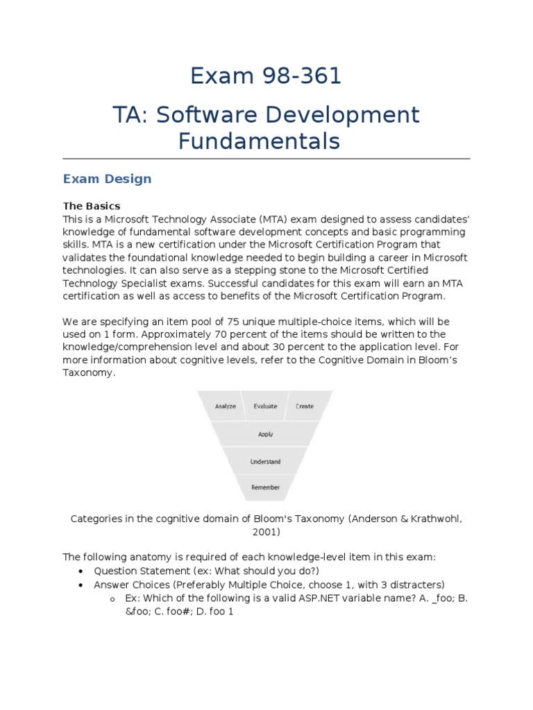 Exam 98-361 TA: Software Development Fundamentals | PDF | Class (Computer Programming) | Databases