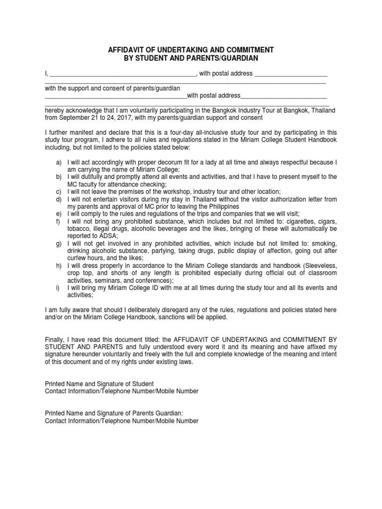 Affidavit of Undertaking Commitment | Politics | Justice