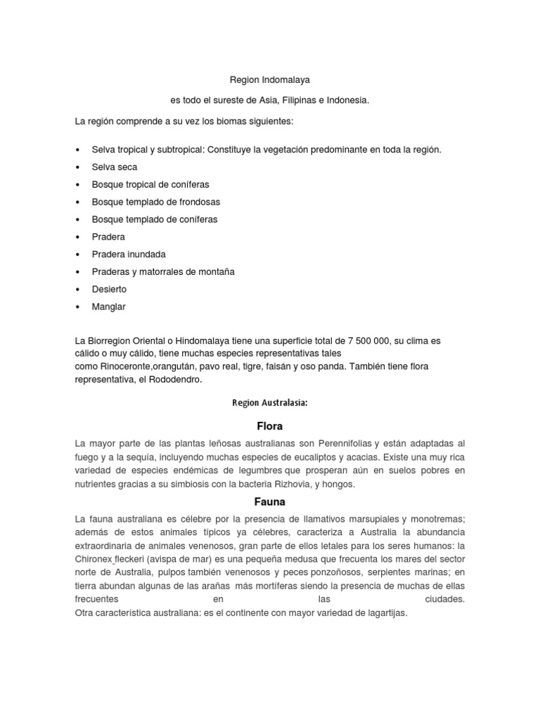 Biomas y Fauna de Indomalaya y Australasia | PDF