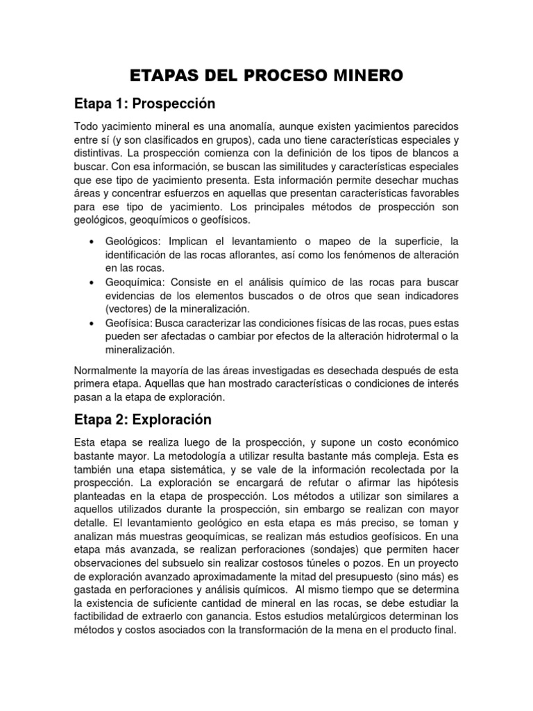Etapas Del Proceso Minero | PDF | Minería | Geología