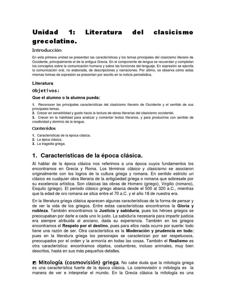 Unidad 1 Literatura Del Clasicismo Grecolatino. | PDF | Odiseo | Hera