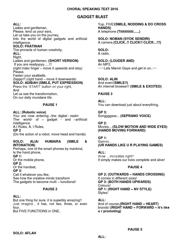 Choral Speaking Text 2016 | Electronics | Science