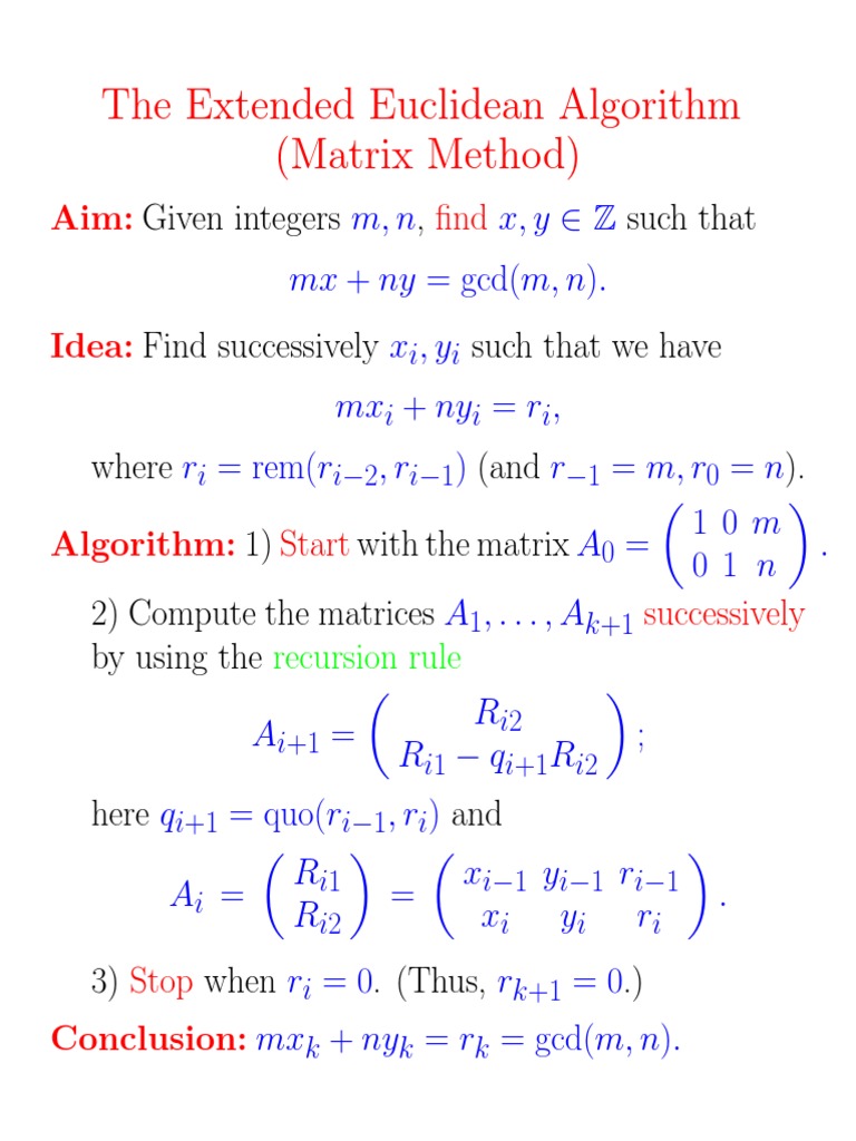 The Extended Euclidean Algorithm Pdf